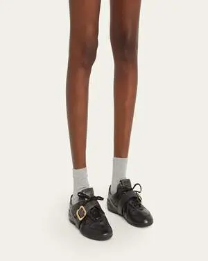 Miu Miu Allacciate Leather Buckle Low-top Sneakers - Black
