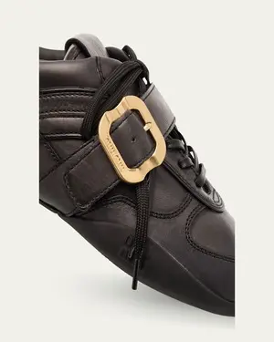 Miu Miu Allacciate Leather Buckle Low-top Sneakers - Black