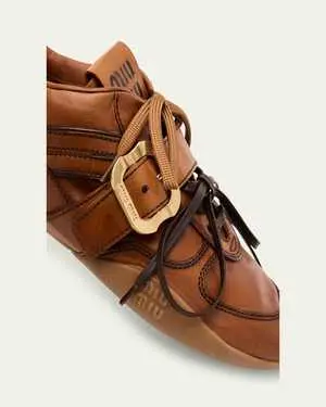 Miu Miu Allacciate Leather Buckle Low-top Sneakers - Black