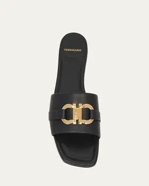 FERRAGAMO Leah Gancini Bit Leather Slide Sandals