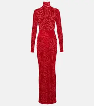 Alex Perry Printed Turtleneck Maxi Dress - Red