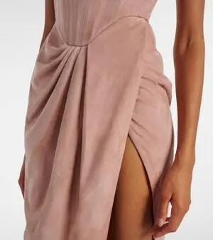 Alex Perry Draped Suede Bustier Dress