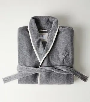Brunello Cucinelli Logo Linen-trimmed Cotton Terry Bathrobe - Grey