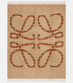 Loewe Anagram Checked Wool And Cashmere Blanket - Beige