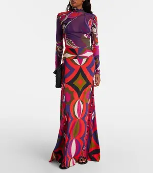 Emilio Pucci Printed Jersey Satin Maxi Skirt