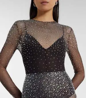 Alex Perry Crystal-embellished Mesh Maxi Dress