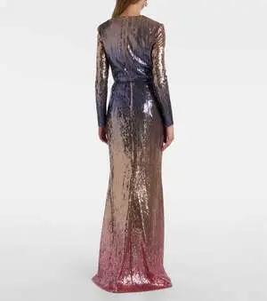 Elie Saab Ombre Sequined Belted Gown
