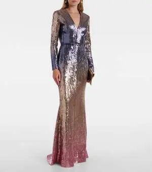 Elie Saab Ombre Sequined Belted Gown