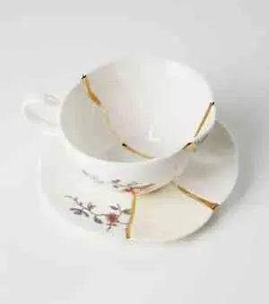 SELETTI Kintsugi Gold-plated Porcelain Teacup And Saucer Set Marcantonio Raimondi Malerba - Multicoloured