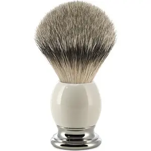 MUHLE Sophist Porcelain & Chrome Silvertip Badger Shaving Brush - White/ Dark Brown/ Black Band