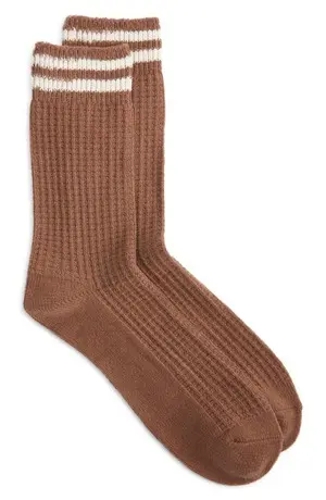 Nordstrom Waffle Texture Cotton Blend Crew Socks Brown Gate