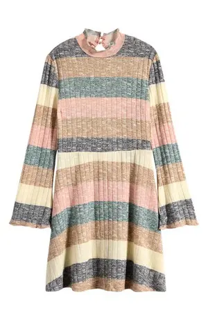 LOVE, FIRE Striped Ribbed Sweater Dress