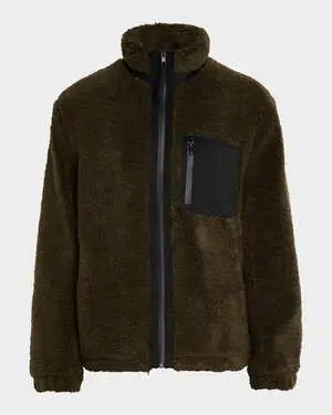 Vince Faux Sherpa Zip-up Jacket - Dark Leaf