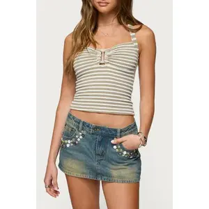 EDIKTED Lovina Textured Stripe Halter Top - Olive