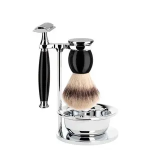 MUHLE Sophist 4-piece Silvertip Fiber & Safety Razor Shaving Set - Black