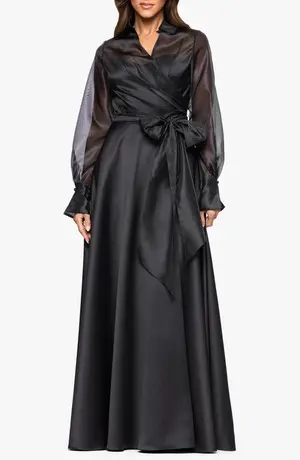 XSCAPE EVENINGS Long Sleeve Organza A-line Gown