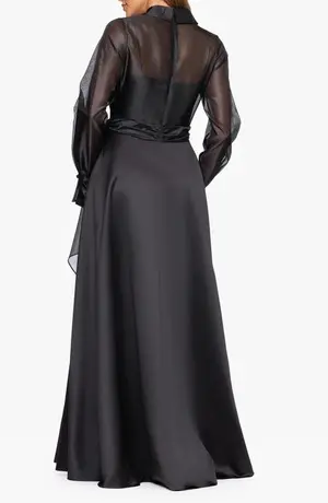 XSCAPE EVENINGS Long Sleeve Organza A-line Gown