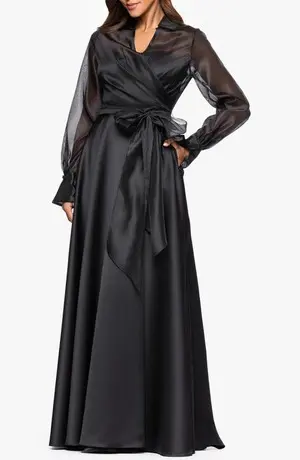 XSCAPE EVENINGS Long Sleeve Organza A-line Gown