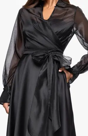 XSCAPE EVENINGS Long Sleeve Organza A-line Gown