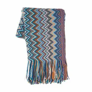C&F HOME Zig Zag Accent Throw Blankets - Blue