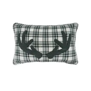 C&F HOME Woodland Deer Antlers Plaid Cotton Blend Mini Accent Pillow 14" X 22 - Green