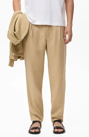 Mango Pleated Straight Fit Trousers - Beige