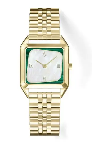 VANNA Geminus Double-Gemstone Watch White Pearl/malachite-gold