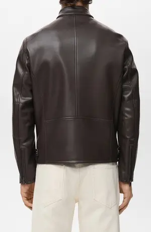 Mango Faux Leather Jacket - Chocolate