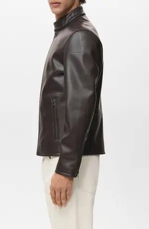 Mango Faux Leather Jacket - Chocolate