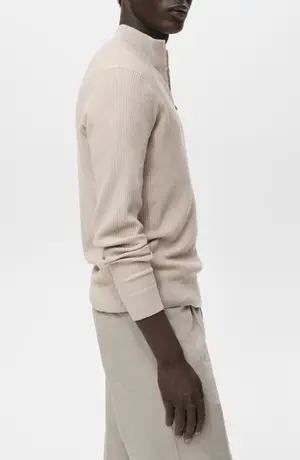Mango Rib Quarter Zip Sweater - Beige