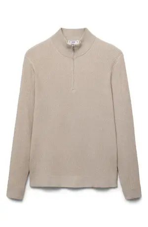 Mango Rib Quarter Zip Sweater - Beige