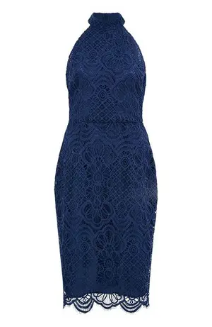 YUMI Lace Halter Neck Midi Dress