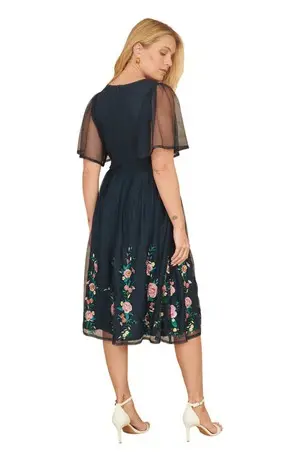 YUMI Embroidered Mesh Sleeve Dress
