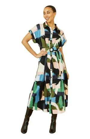 YUMI Brushstroke Print Relaxed Shirt Dress