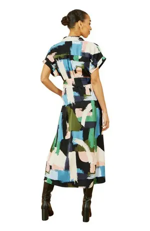 YUMI Brushstroke Print Relaxed Shirt Dress