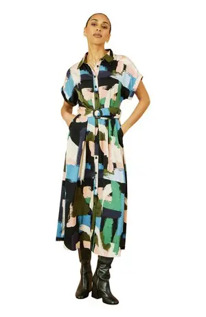 YUMI Brushstroke Print Relaxed Shirt Dress - Multi