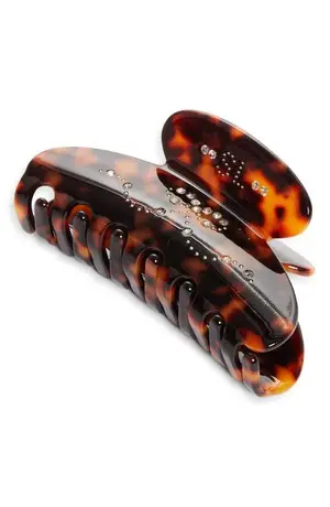 Sandy Liang Princess Crystal Embellished Claw Clip - Tortoise Shell