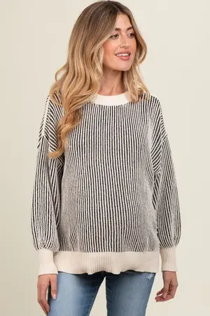 PINKBLUSH Ribbed Balloon Sleeve Sweater Black
