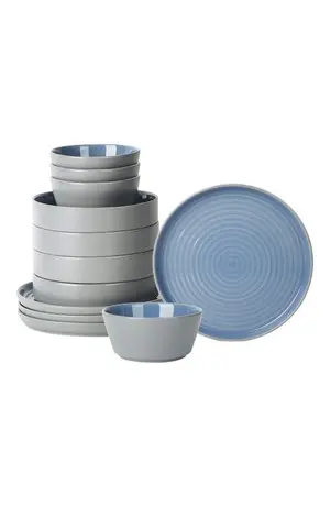 STONE + LAIN Elica Stoneware 12-piece Dinnerware Set - Blue And Grey