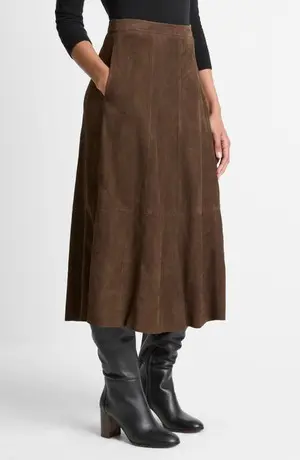 Vince Flared Suede Skirt - Deep Espresso