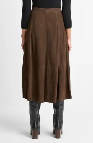 Vince Flared Suede Skirt - Deep Espresso