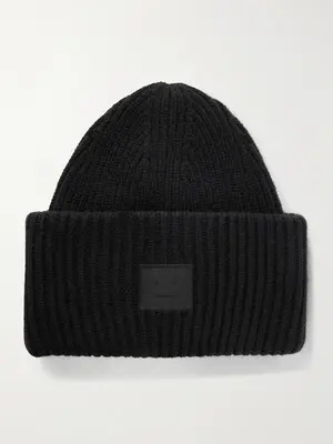 ACNE STUDIOS Appliquéd Ribbed Wool And Yak Hair-Blend Beanie