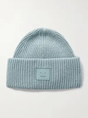 Acne Studios Appliquéd Ribbed Wool And Yak Hair-Blend Beanie Blue