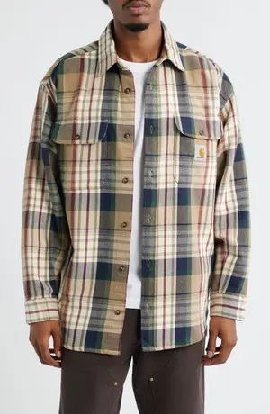 Carhartt Work In Progress Tamblyn Plaid Cotton Flannel Button-up Shirt - Tamblyn Check Leather