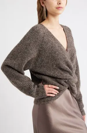 OPEN EDIT Twist Reversible Sweater - Brown Seal Heather