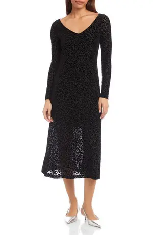 Fifteen Twenty Julia Long Sleeve Burnout Velvet A-line Dress - Leopard