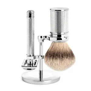MUHLE Silvertip Badger & Open Comb Safety Razor Shaving Set - Chrome