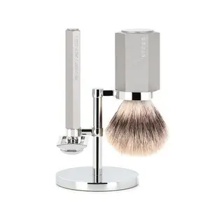 MUHLE Hexagon Anodized Tip Fiber 3-piece Shaving Set - Silver