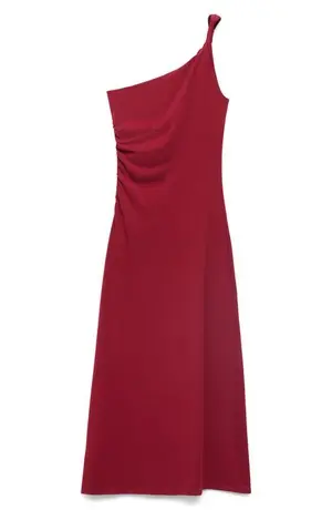Mango Ruched One-shoulder Maxi Dress - Burgundy