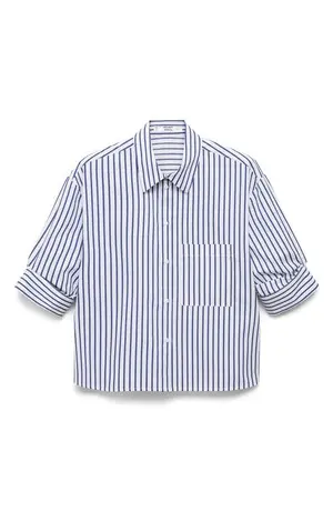 Mango Stripe Crop Button-up Shirt